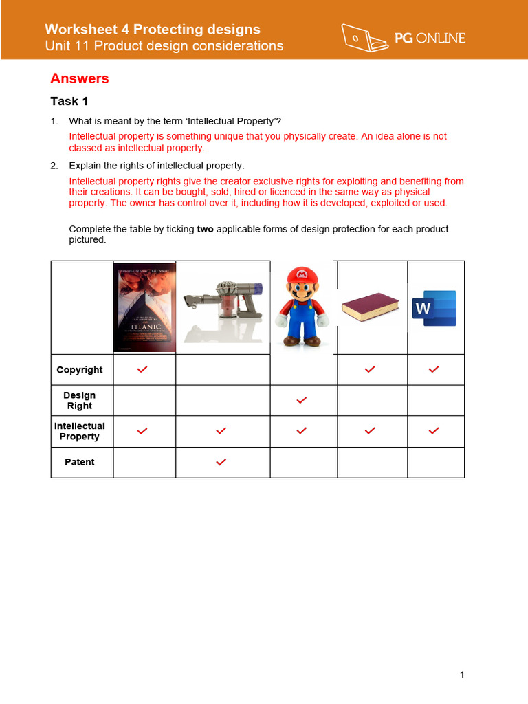AQA DT 7552 Unit 11 Worksheet 4 Answers | PDF