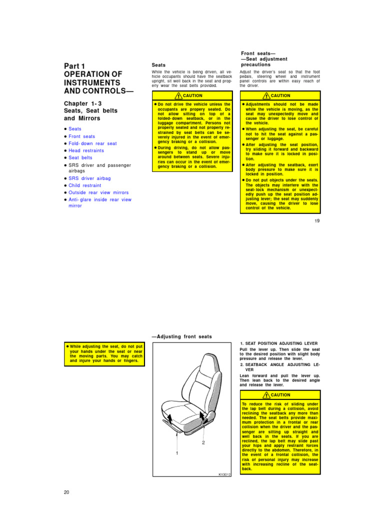 Toyota Tercel 1998 Repair Manual..Seats, Seat Belts And Mirrors | PDF | Airbag | Seat Belt