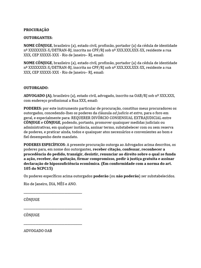Modelo Procuracao para Divorcio Extrajudicial | PDF | Direito