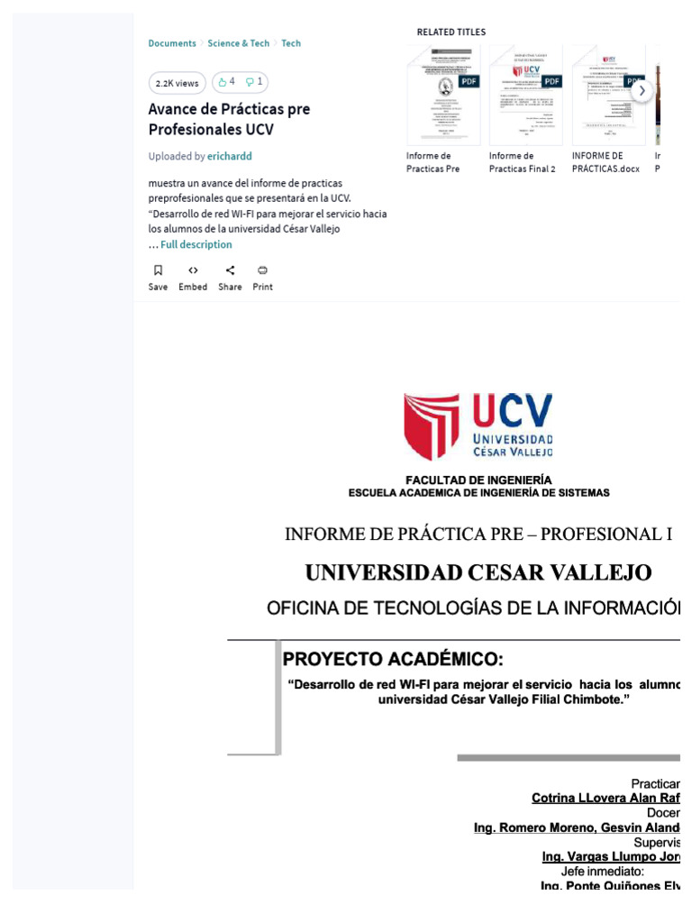 PDF Avance de Practicas Pre Profesionales Ucv - Compress | PDF