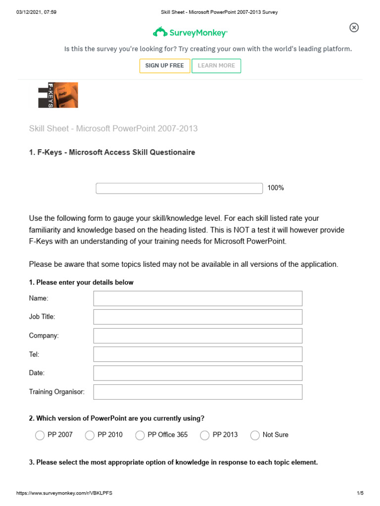 Skill Sheet - Microsoft PowerPoint 2007-2013 Survey | Download Free PDF | Microsoft Power Point ...
