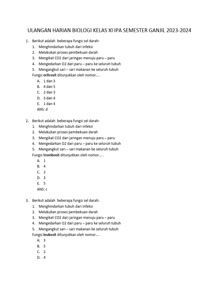 Ulangan Biologi Kelas XI 2023 | PDF | Kesehatan Holistik | Sains & Matematika