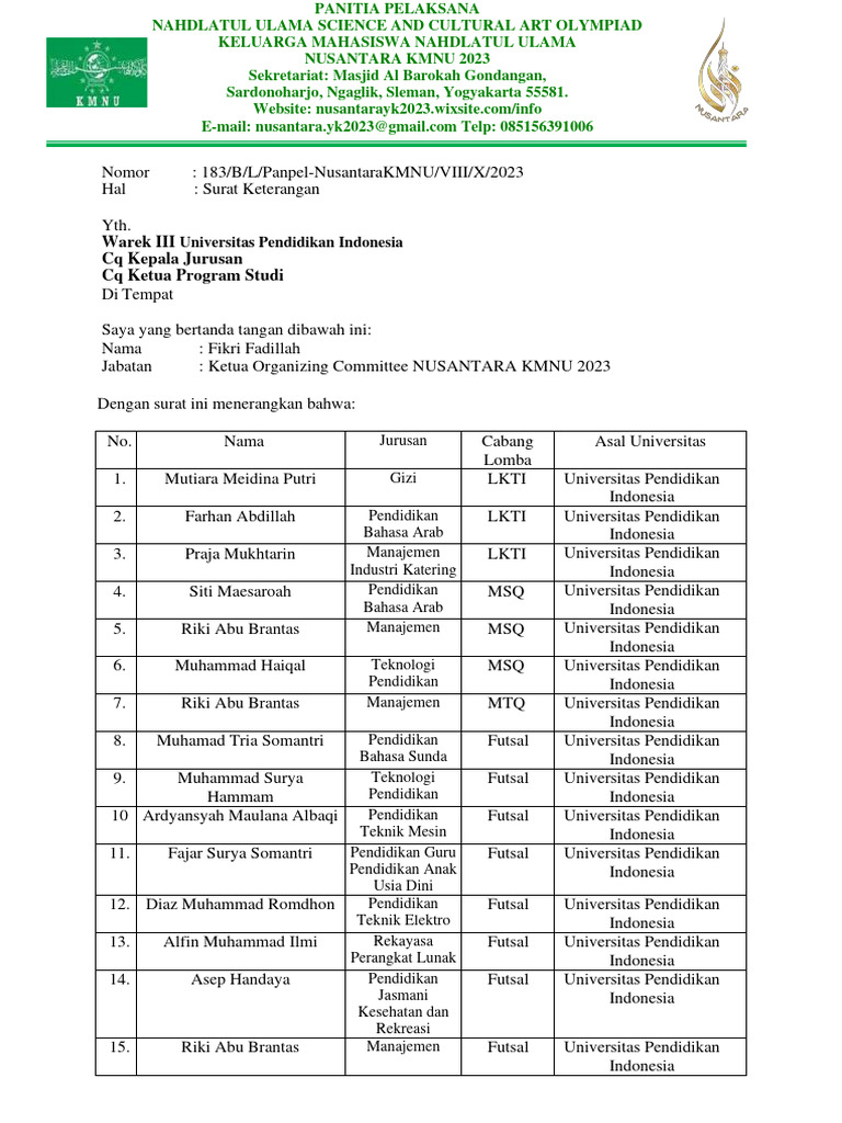 Surat Keterangan UPI | PDF