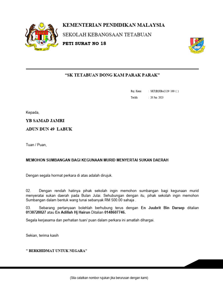 Surat Permohonan Sumbangan YB | PDF