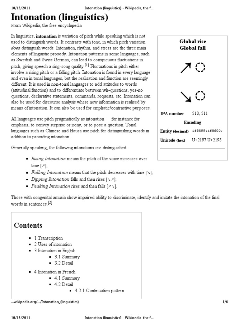 Intonation Linguistics) - Wikipedia, The Free Encyclopedia | PDF ...