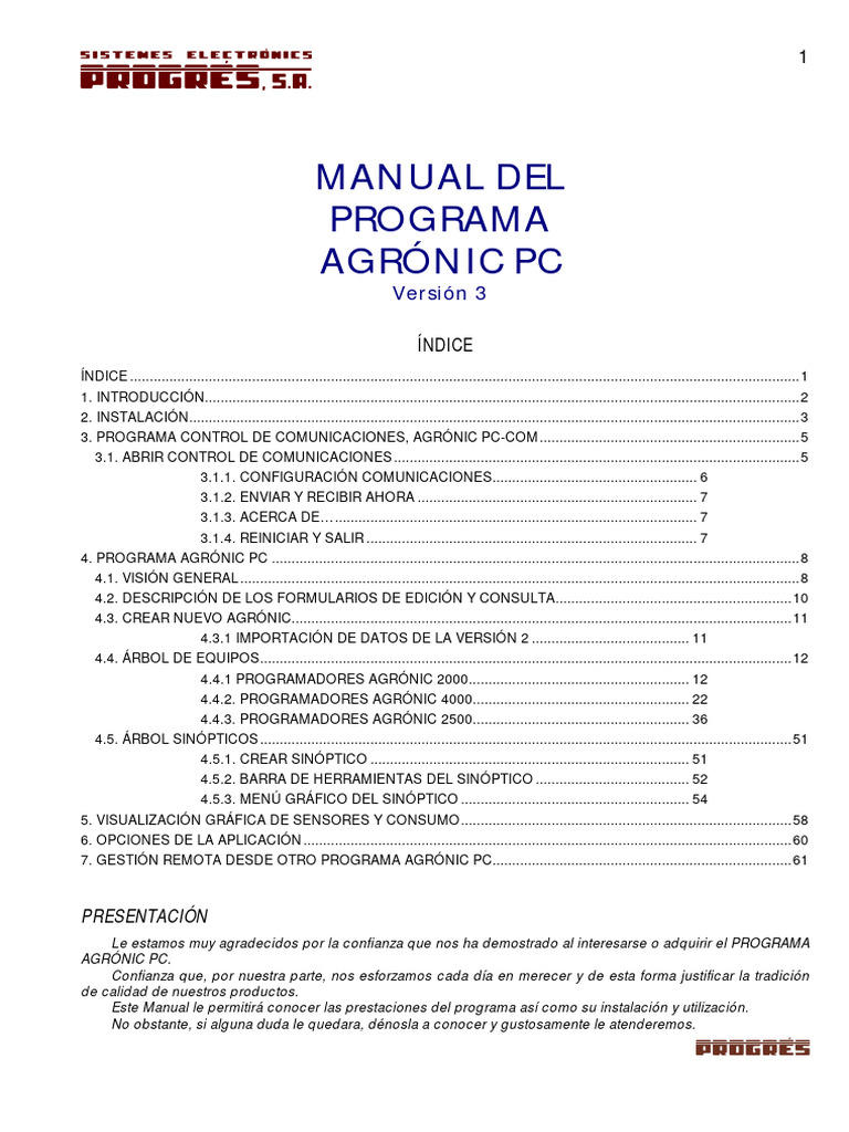 Manual Del Programa Agrónic PC Versión 3 | PDF | Ventana (informática) | Protocolo de Control de ...