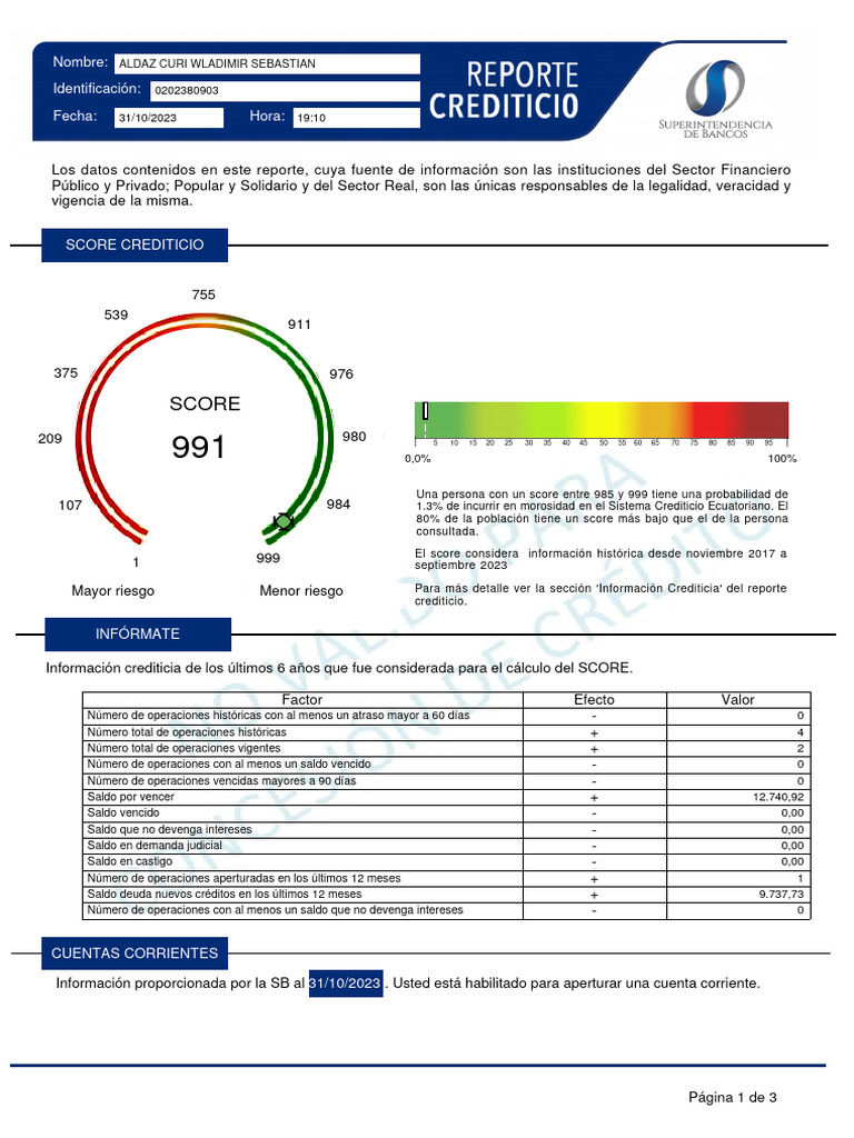 Reporte Crediticio 0202380903 | PDF | Privacidad | Bancos