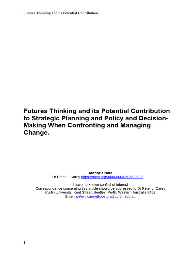Futures Thinking and Its Potential Contribution To Strategic Planning ...