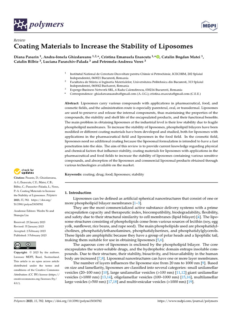 Coating Materials To Increase The Stability of Lip | PDF | Liposome ...