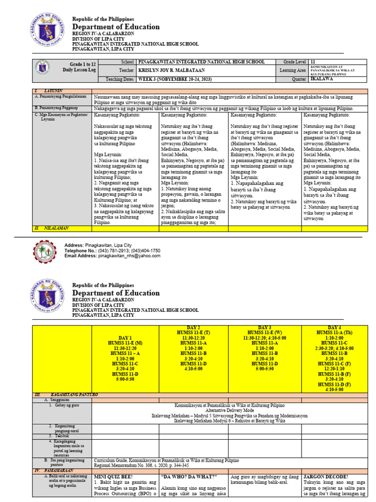 DLL Week 3 2nd Quarter | PDF