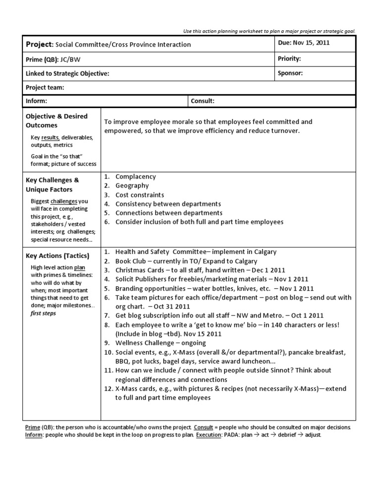 Social Committee Project Action Plan | PDF | Career & Growth | Business