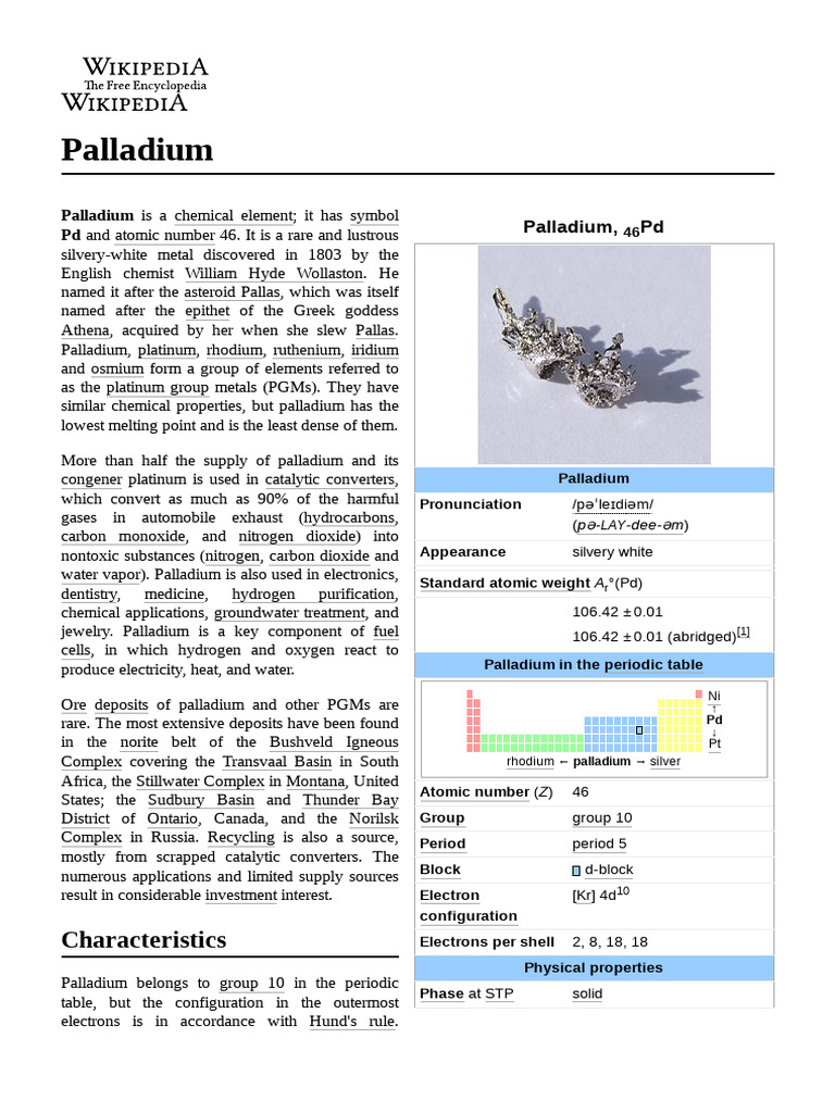 Palladium | PDF | Palladium | Sets Of Chemical Elements