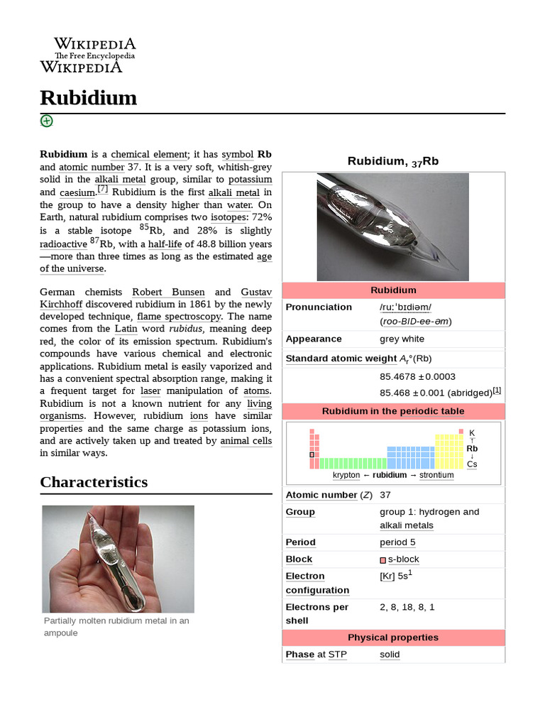 Rubidium | PDF | Chemical Elements | Physical Chemistry
