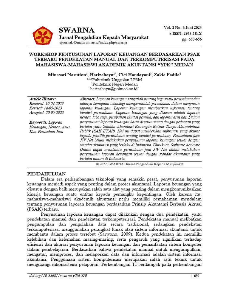 Swarna: Jurnal Pengabdian Kepada Masyarakat | PDF