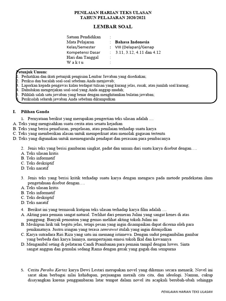 Instrumen Soal | PDF | Fiksi Umum