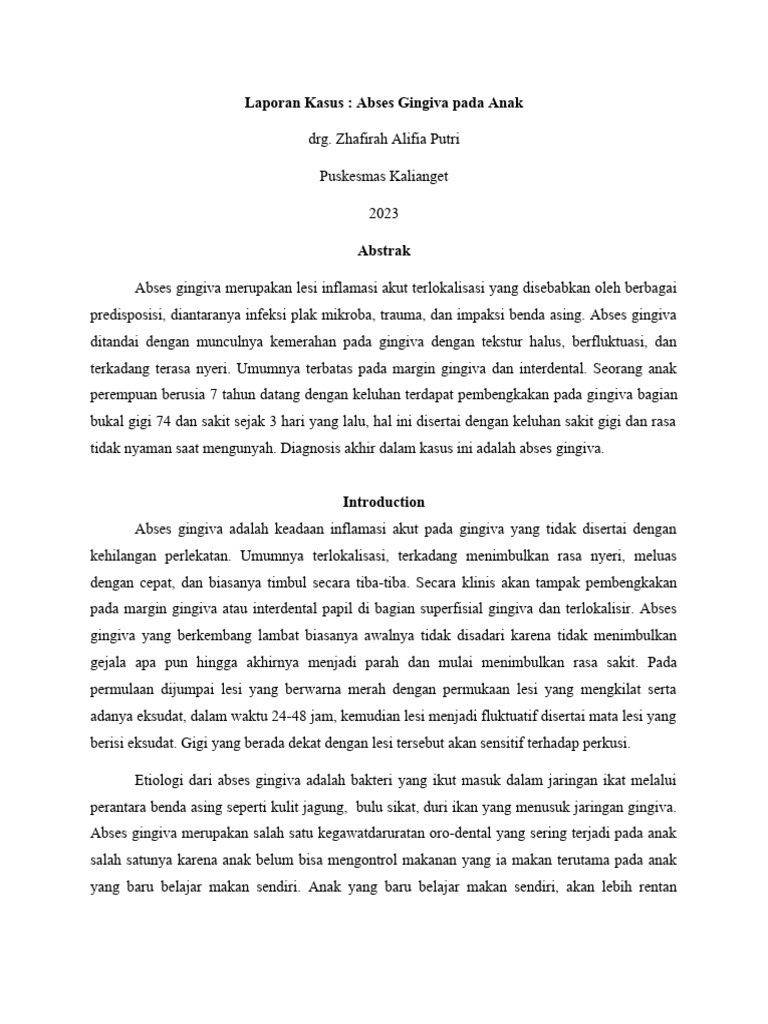 Laporan Kasus Abses Gingiva Zhafirah | PDF | Kajian Bahasa Asing ...