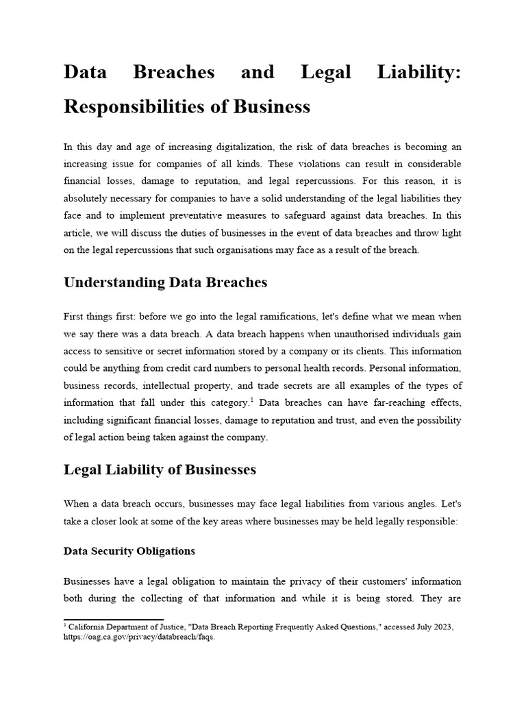 Data Breaches and Legal Liability | PDF | Computer Security | Security