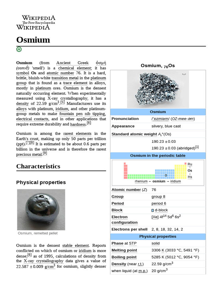 Osmium | PDF | Metallic Elements | Chemical Compounds