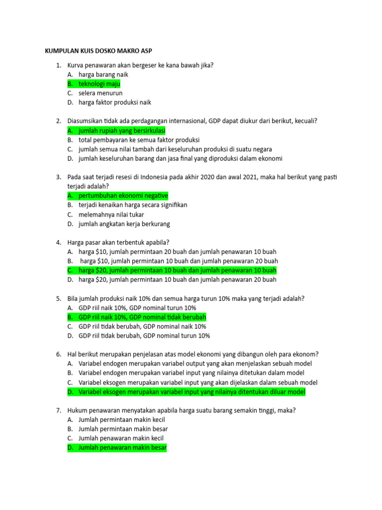 Kumpulan Kuis Dosko Makro Asp | PDF