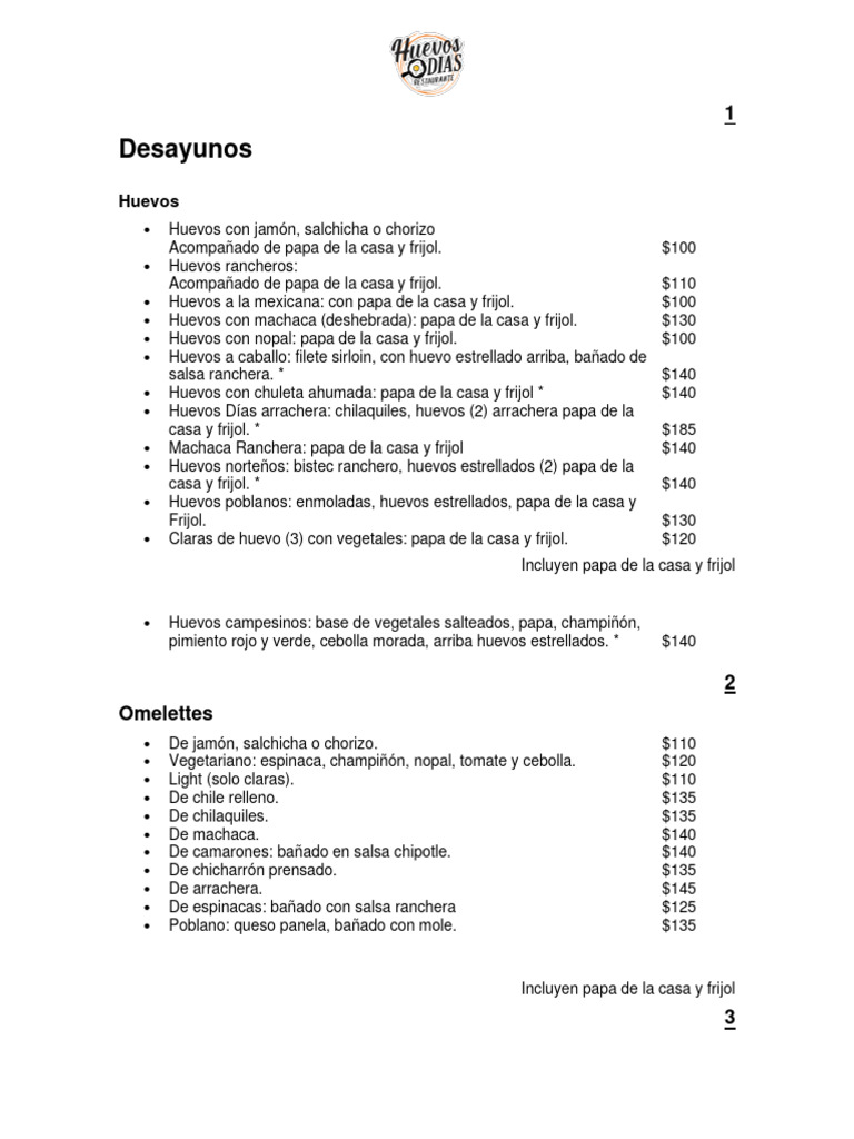 HUEVOS DÍAS MENÚ | PDF | Cocinando | Cocina occidental