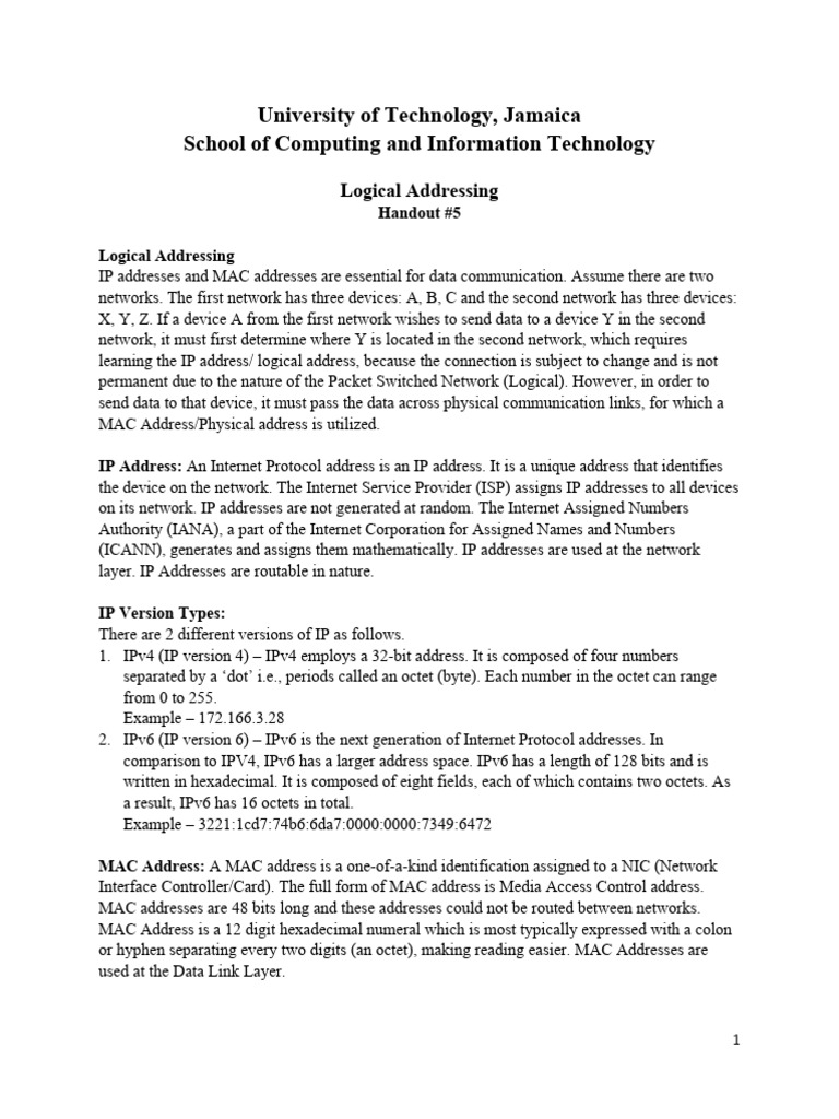 Unit 5 - Logical Addressing | PDF | Ip Address | Computer Network
