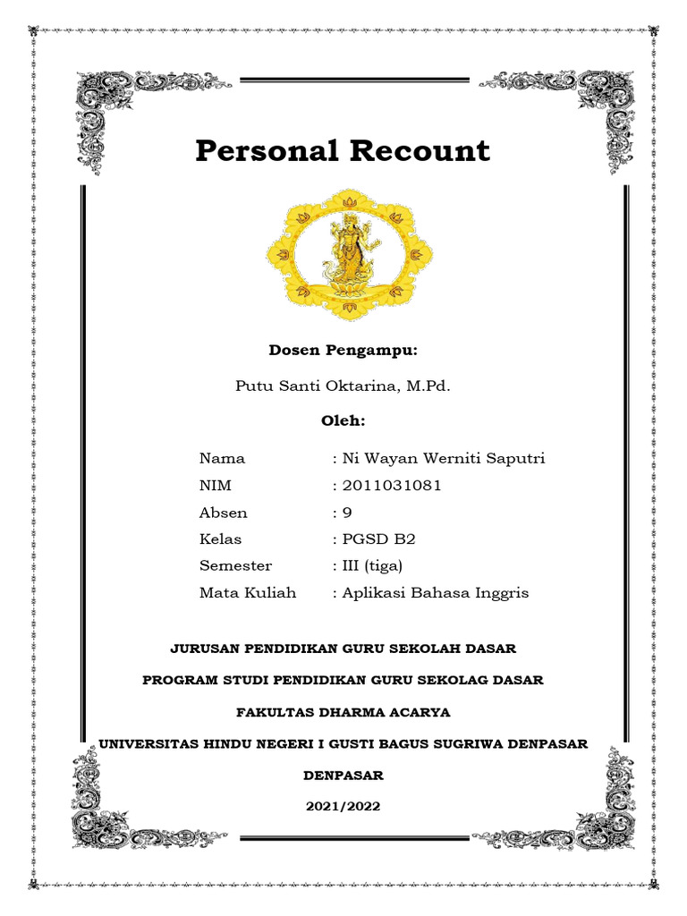 Personal Recount Speaking - Werniti PGSD B2 III | PDF