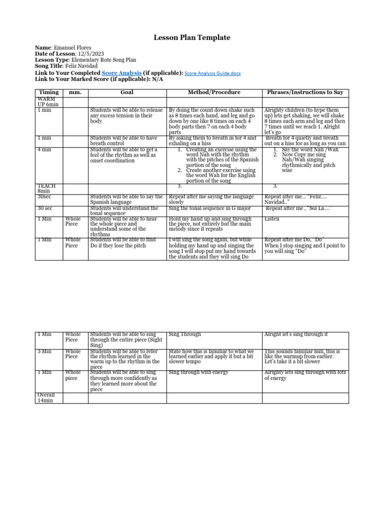 Elementary Lesson Plan: Feliz Navidad | PDF | Rhythm | Elements Of Music
