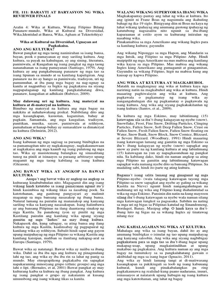 Fil 111 Reviewer Finals | PDF