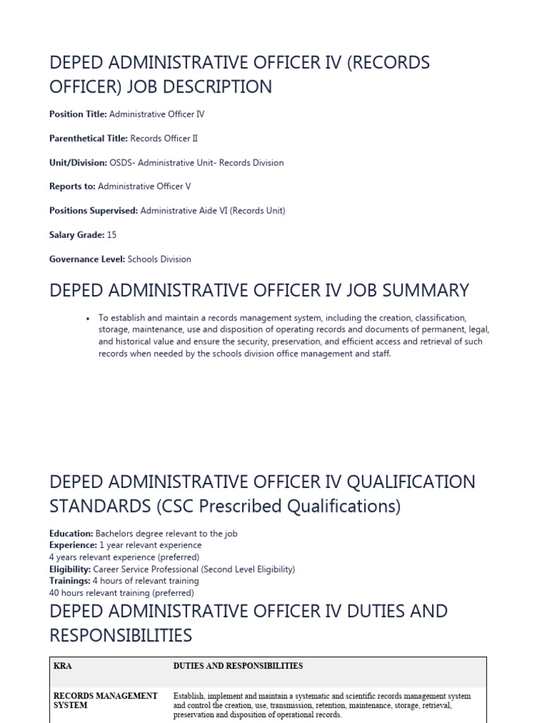 Kra-Deped Administrative Officer Iv | PDF | Business | Technology ...