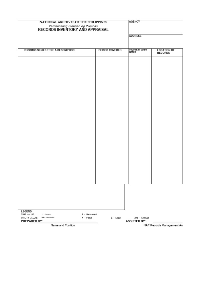 NAP Form 1 Inventory Appraisal | PDF