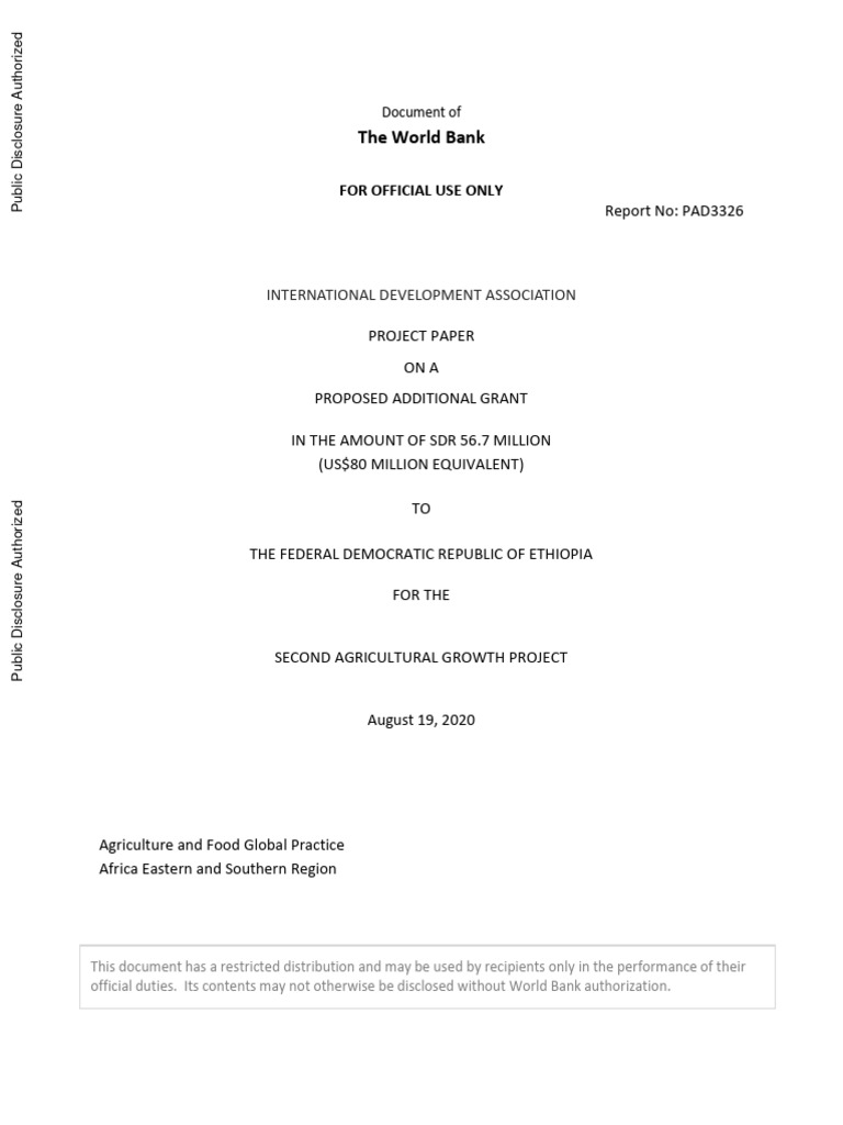 Ethiopia Second Agricultural Growth Project Additional Financing | PDF