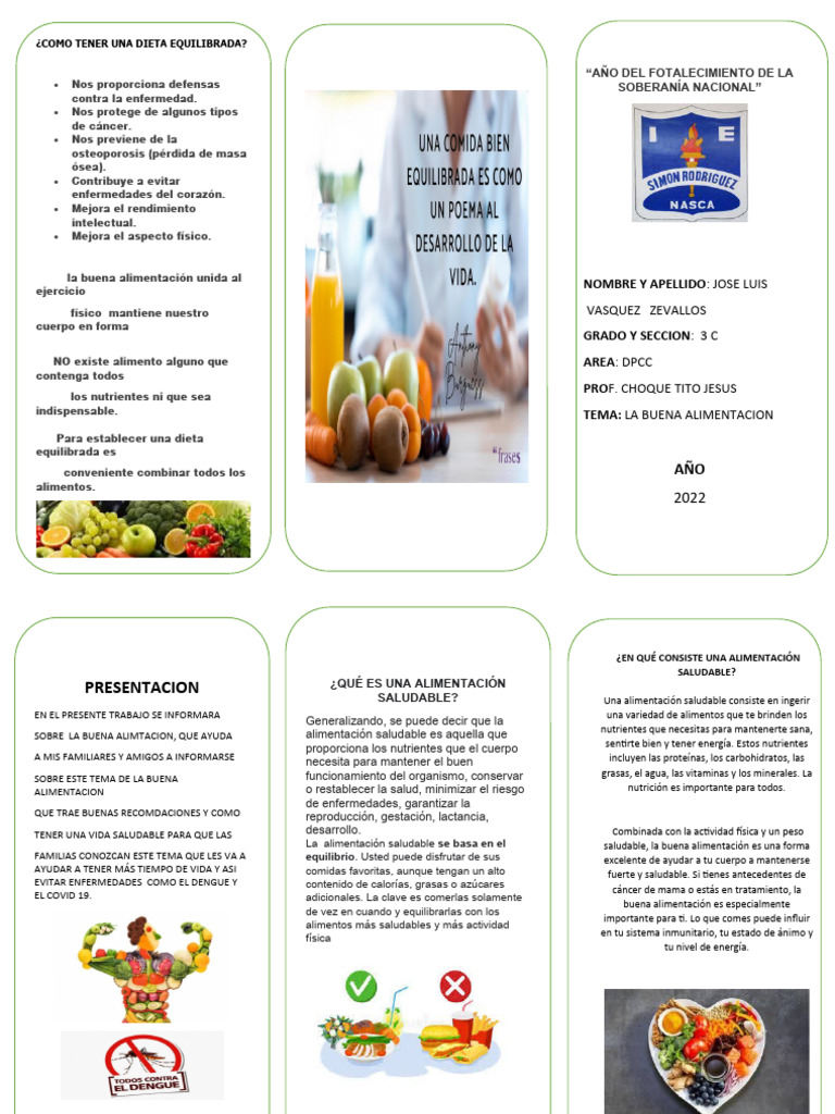 Triptico Comida Saludable | PDF | Alimentos | Dieta