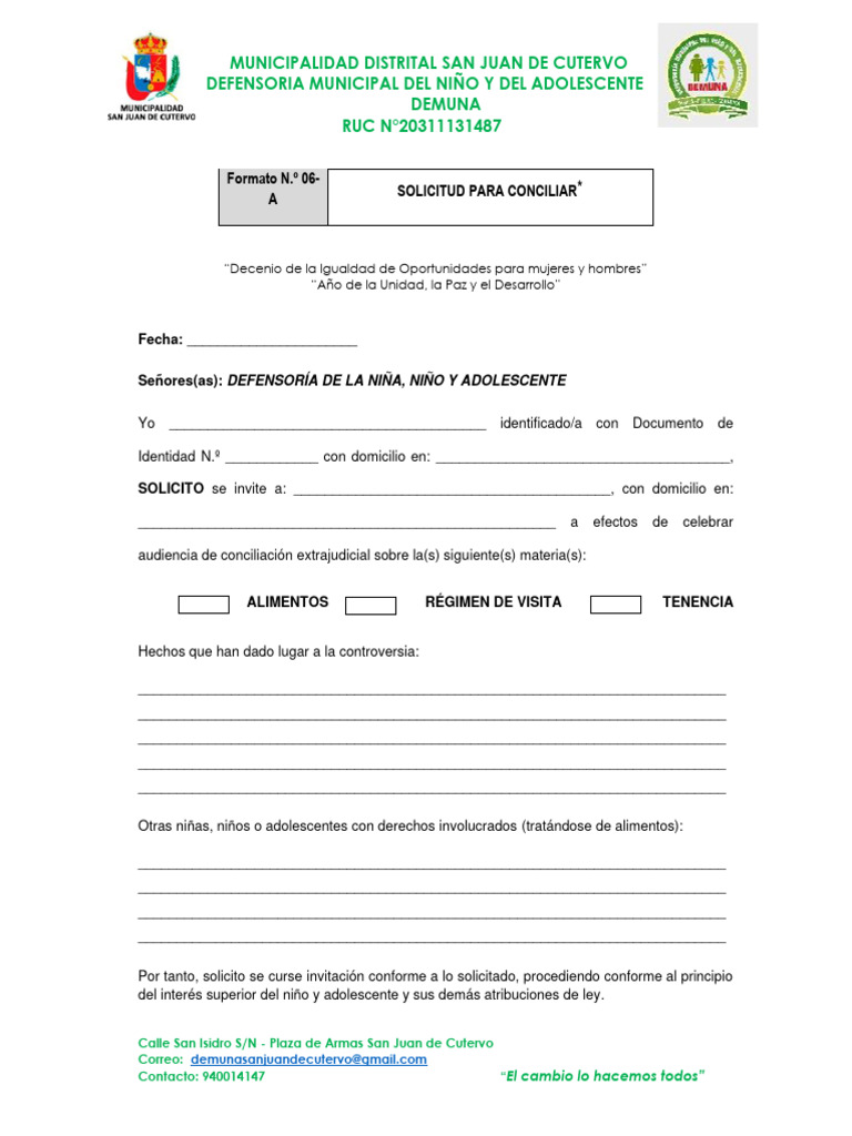 Demuna 06. Formato Solicitud para Conciliar | PDF | Justicia | Crimen y violencia