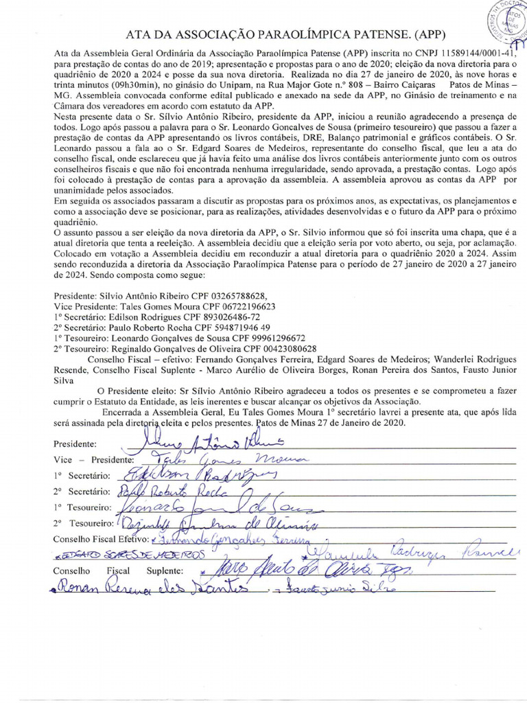 Atá de Eleição e Posse 2020 | PDF