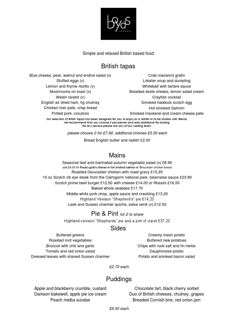 British Tapas and Seasonal Dishes Menu | PDF