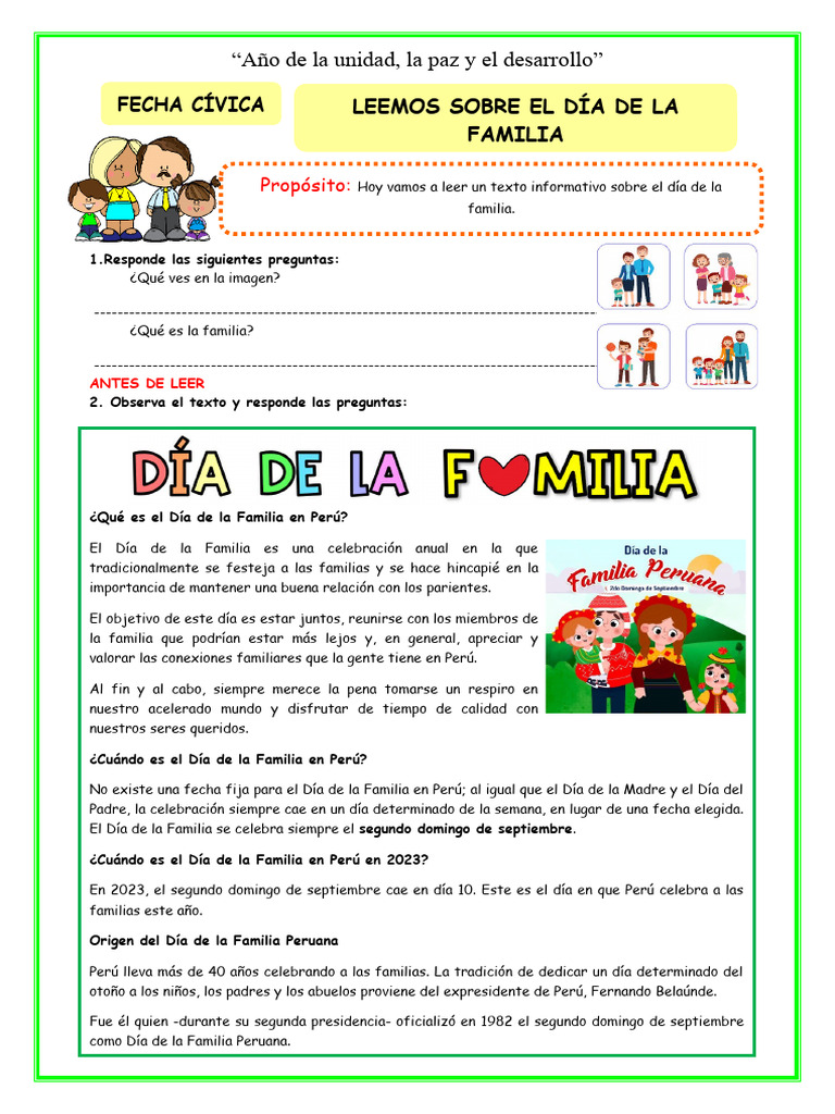 Fecha Cívica-Ficha-Día de La Familia | PDF | Perú