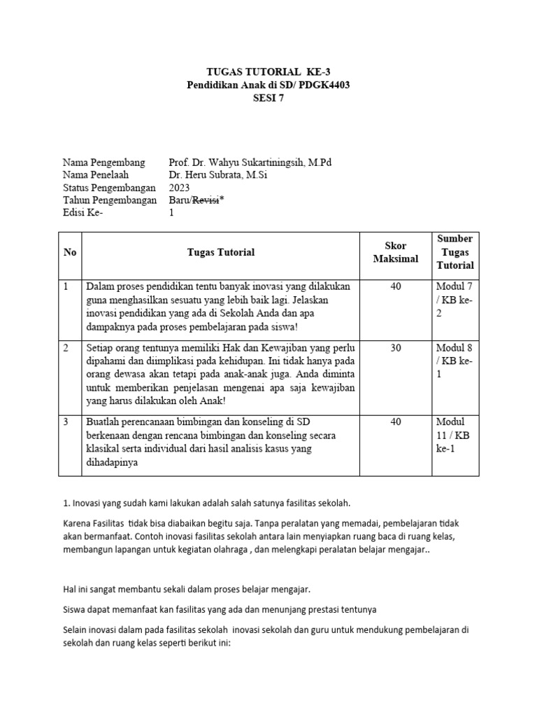 Tugas Tutorial 3 Pendidikan Anak Di SD | PDF