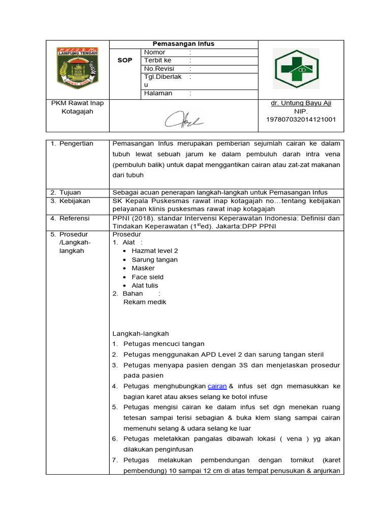 Prosedur Pemasangan Infus yang Aman | PDF