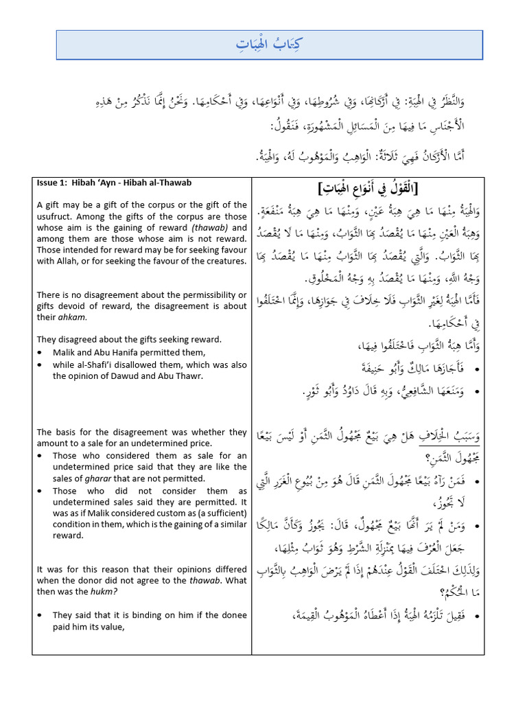 Chapter 8a - Hibah | PDF | Islamic Ethics | Islamic Jurisprudence