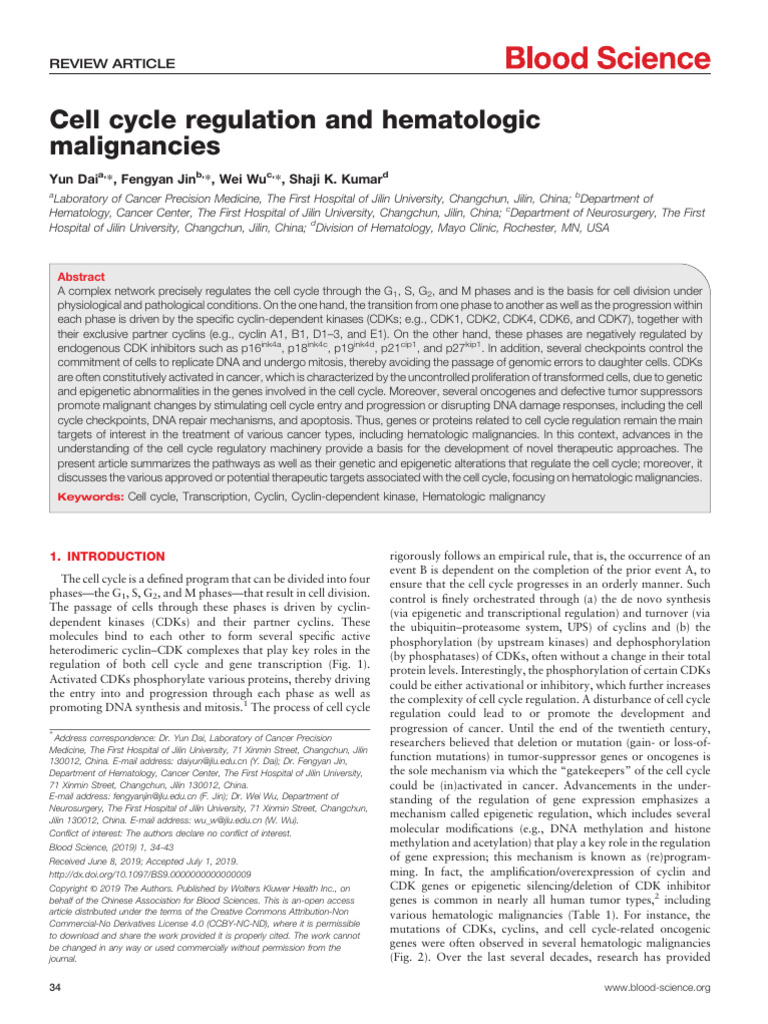 Cell Cycle Regulation and Hematologic Malignancies | PDF