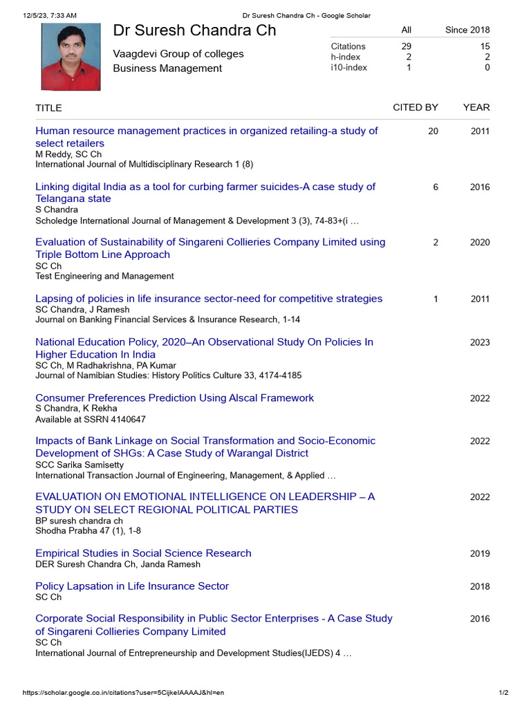 DR Suresh Chandra CH - Google Scholar | PDF | Economies | Business