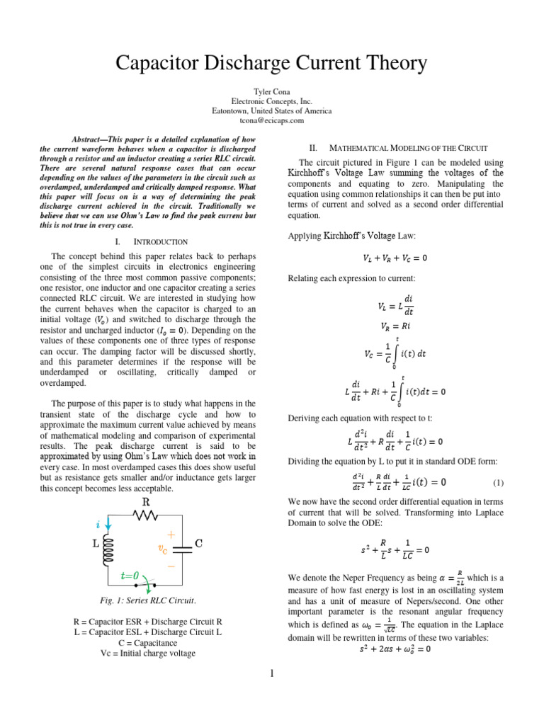 Capacitor Discharge Current Theory | PDF