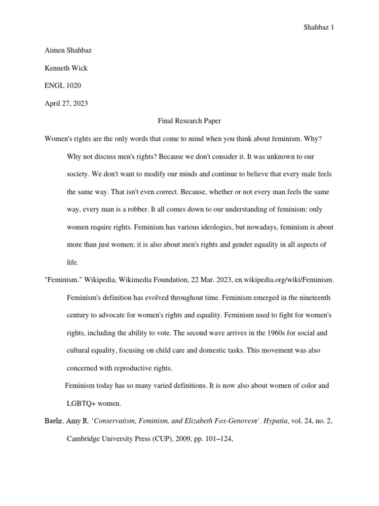 Final Research Paper | PDF | Gender Studies | Feminism