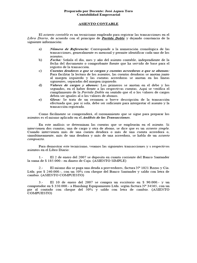 Asiento Contable y Plan de Cuentas - 2023 | PDF | Contabilidad | Bancos