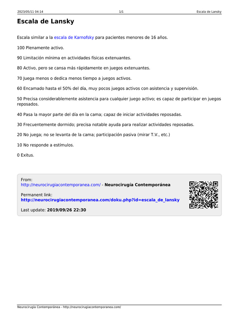 Escala de Lansky para Pacientes Pediátricos | PDF