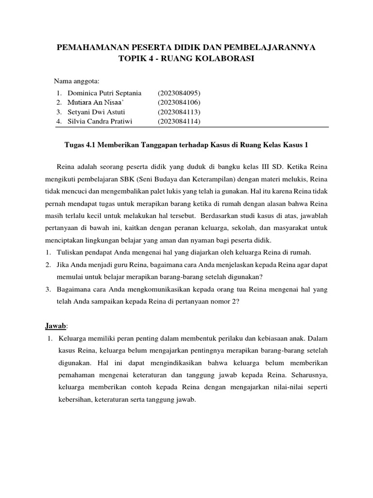 Setyani Dwi Astuti - PPDP - Topik 4 - Ruang Kolaborasi Kasus 1 | PDF