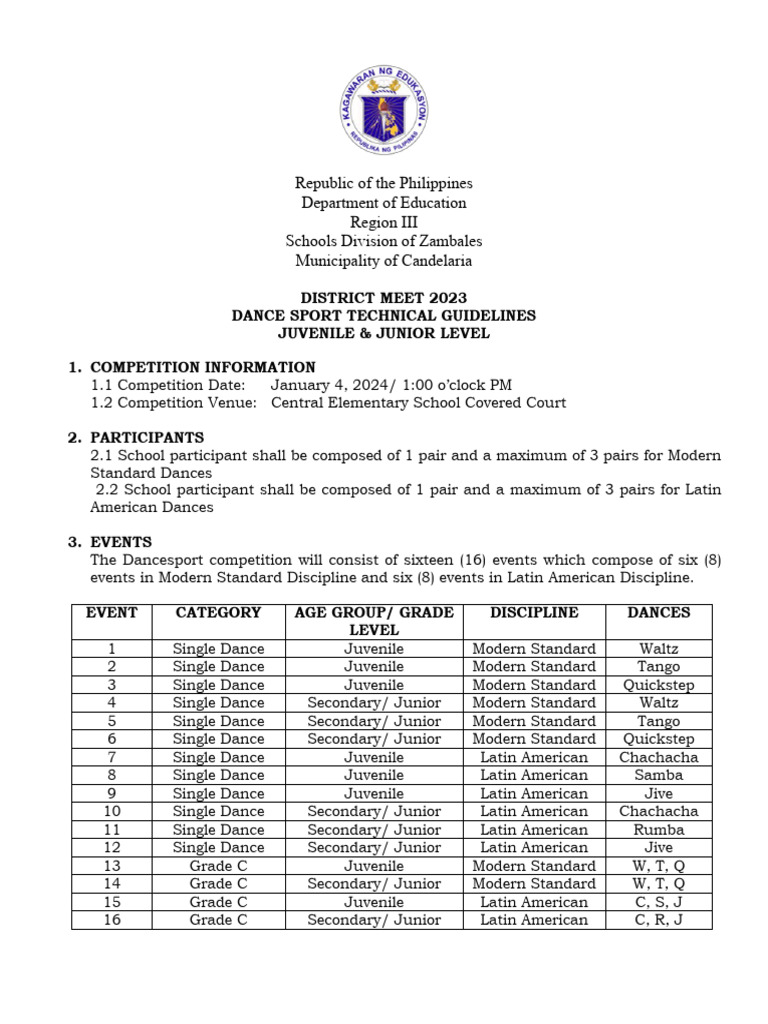 DANCE-SPORT-MECHANICS-AND-GUIDELINES-District Meet | PDF | Dances ...