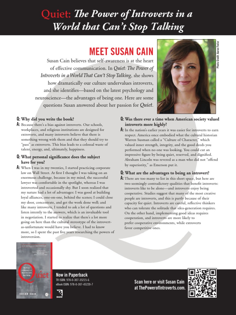 Quiet by Susan Cain - Q&A | PDF | Extraversion And Introversion ...