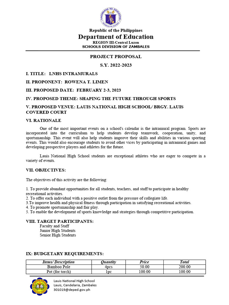 Proposal LNHS INTRAMS 2023 | PDF | Sports