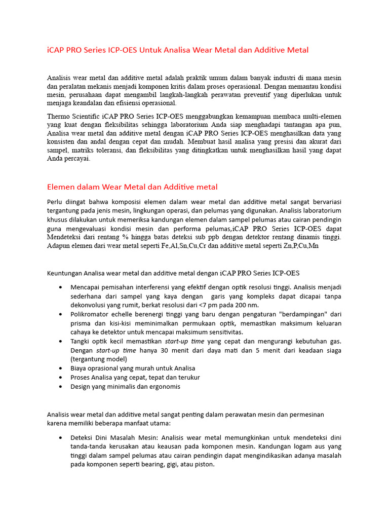 Analisis Wear Metal dengan iCAP PRO ICP-OES | PDF | Sains & Matematika | Komputer